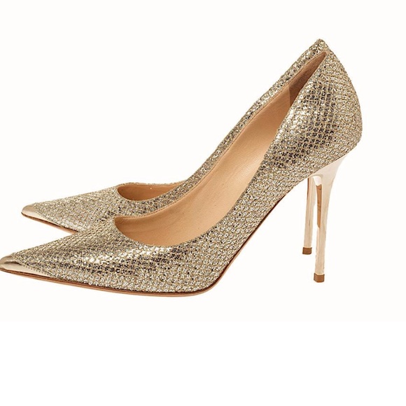 Jimmy Choo | Shoes | Jimmy Choo Gold New Metallic Lam Glitter Fabric ...